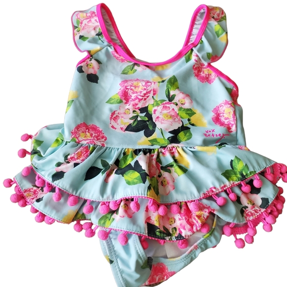 Betsey Johnson | Swim | Betsey Johnson Piece Blue Floral And Pompom ...